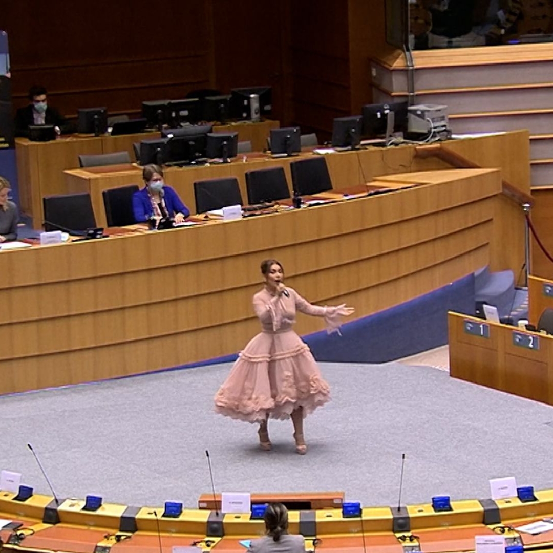 Afghan singer Aryana Sayeed performs at the European Parliament