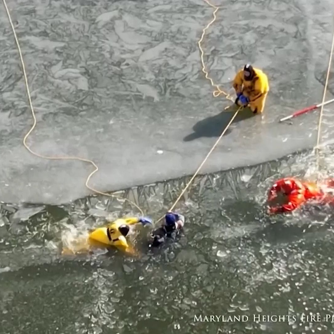 Firefighter training turns real when teenagers fall through icy lake