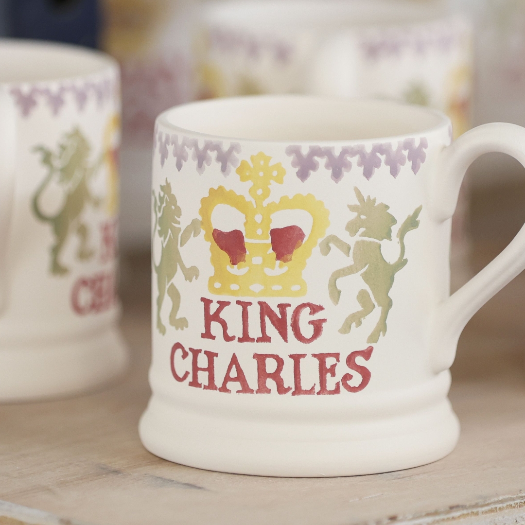 Commemorative pottery created for the coronation of King Charles III