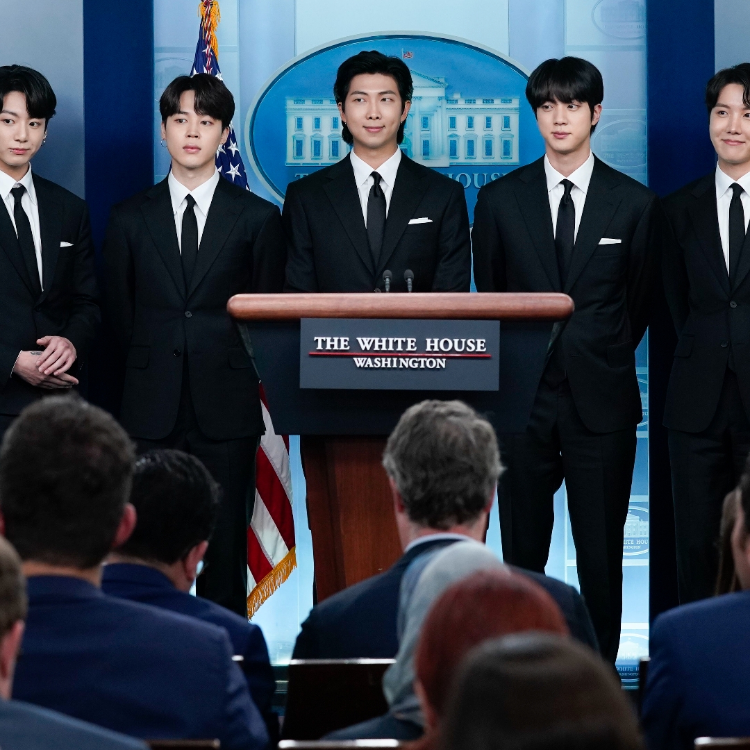 Korean supergroup BTS visits the White House press room