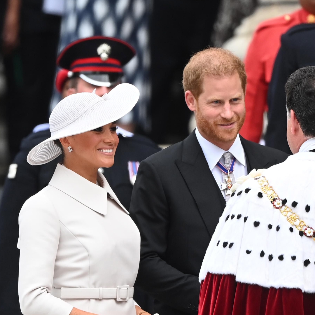 Prince Harry and his wife Meghan arrive for jubilee thanksgiving service