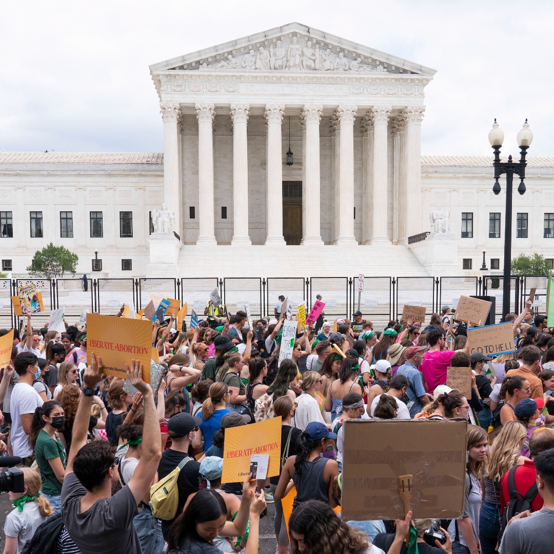 Supporters and protesters gather outside US Supreme Court