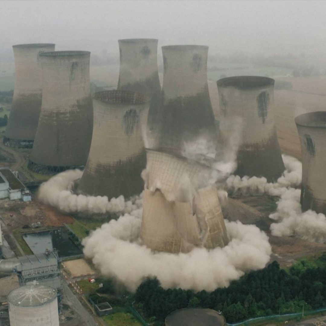 50-year-old power station towers in UK blown up in controlled demolition