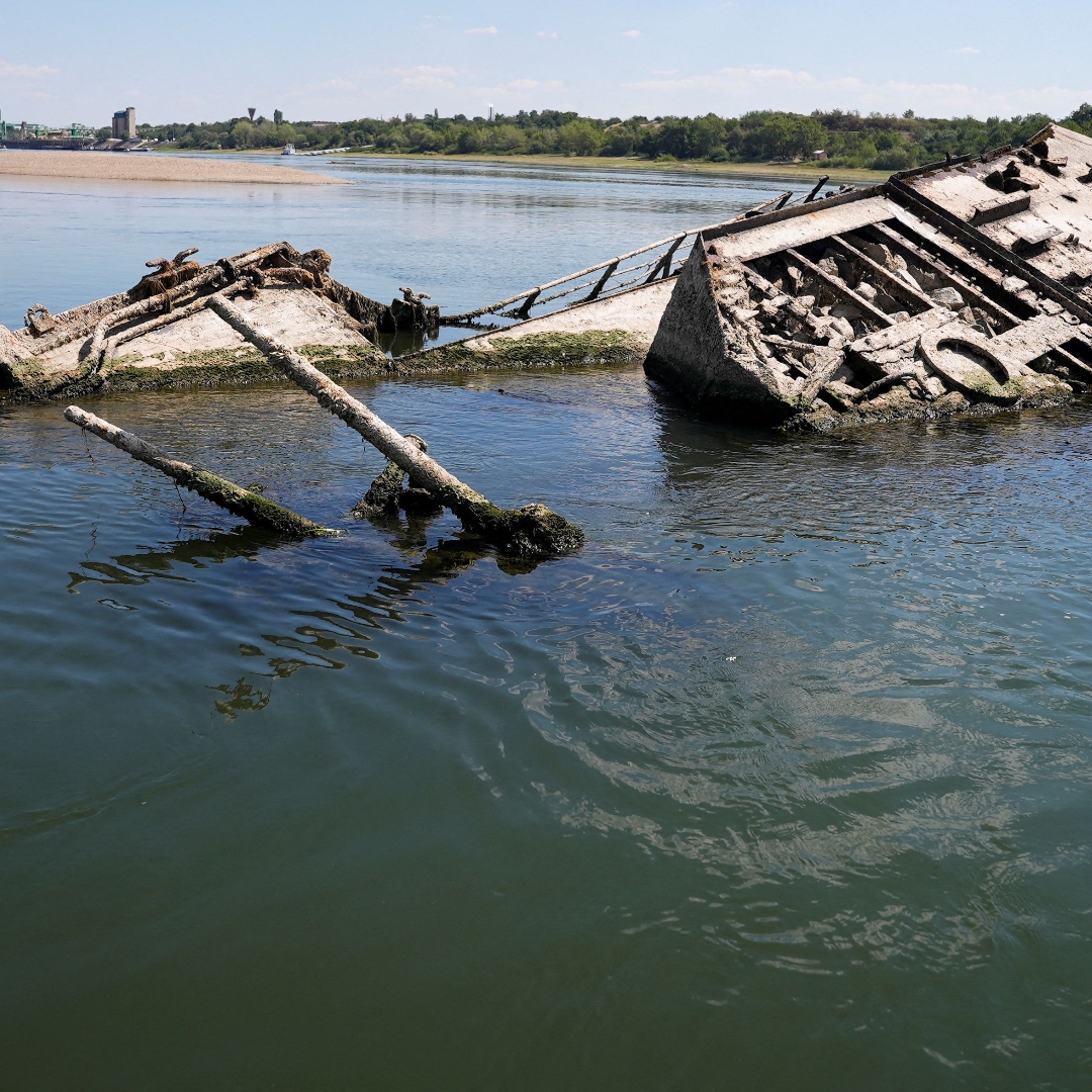 Low water levels on Danube reveal sunken WW2 German warships