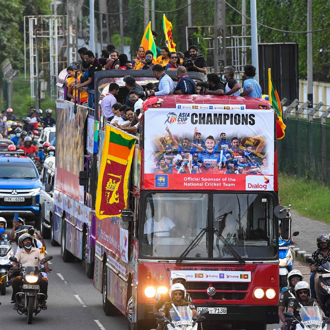 Sri Lankan cricketers celebrated their Asia Cup win with an open top ...
