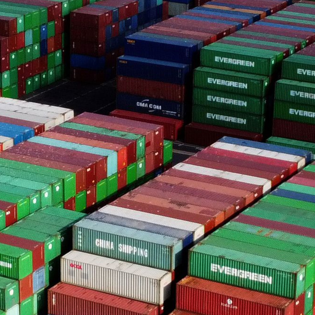 Aerial footage shows shipping container backlog at a UK port