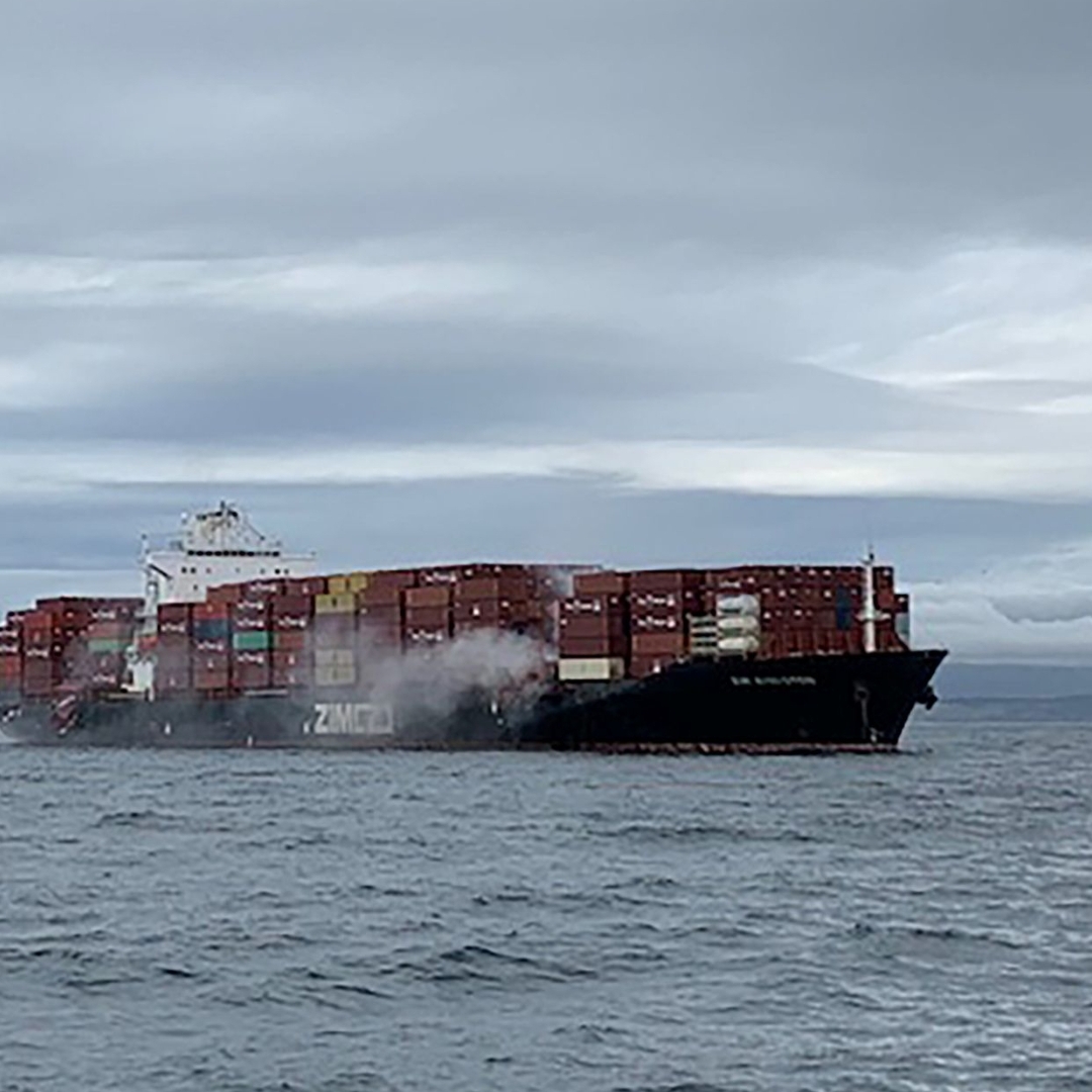 Container ship catches fire off Canadian coast