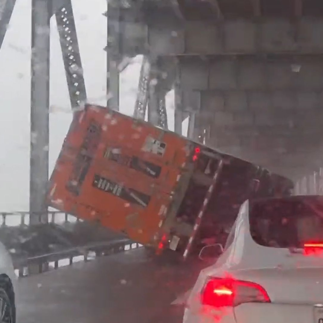 Lorries overturn on California bridge as powerful storm hits