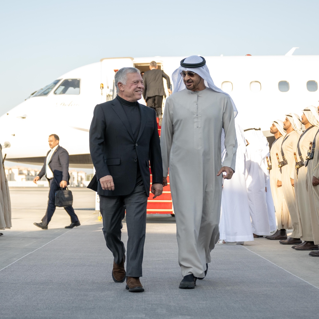 President Sheikh Mohamed welcomes King Abdullah of Jordan to Abu Dhabi