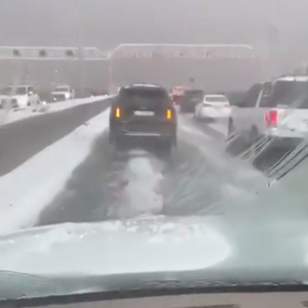 Kuwait's roads covered in hail after winter storm