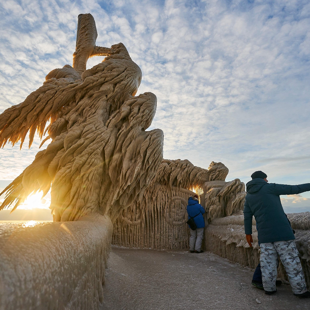 Ice-covered Port Stanley Pier in Canada